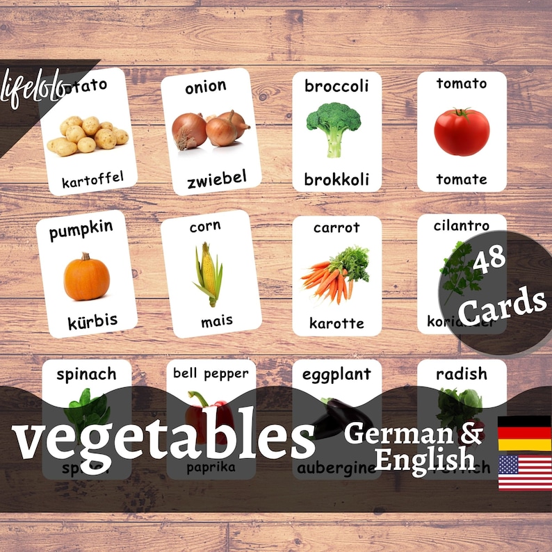 Vegetables GERMAN Printable, Bilingual English German, Real Pictures ...