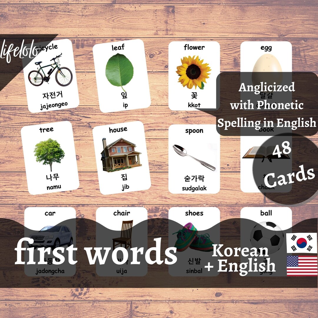 First Words KOREAN Version - English Bilingual Cards | 48 Korean Flash ...