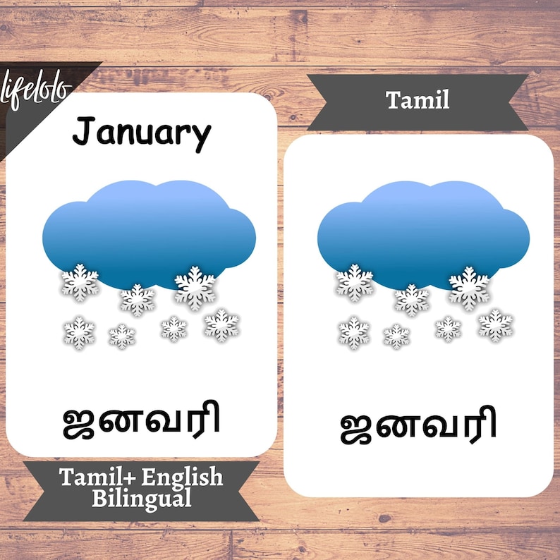 Months of the Year TAMIL Flash Cards 12 Bilingual Cards - Etsy