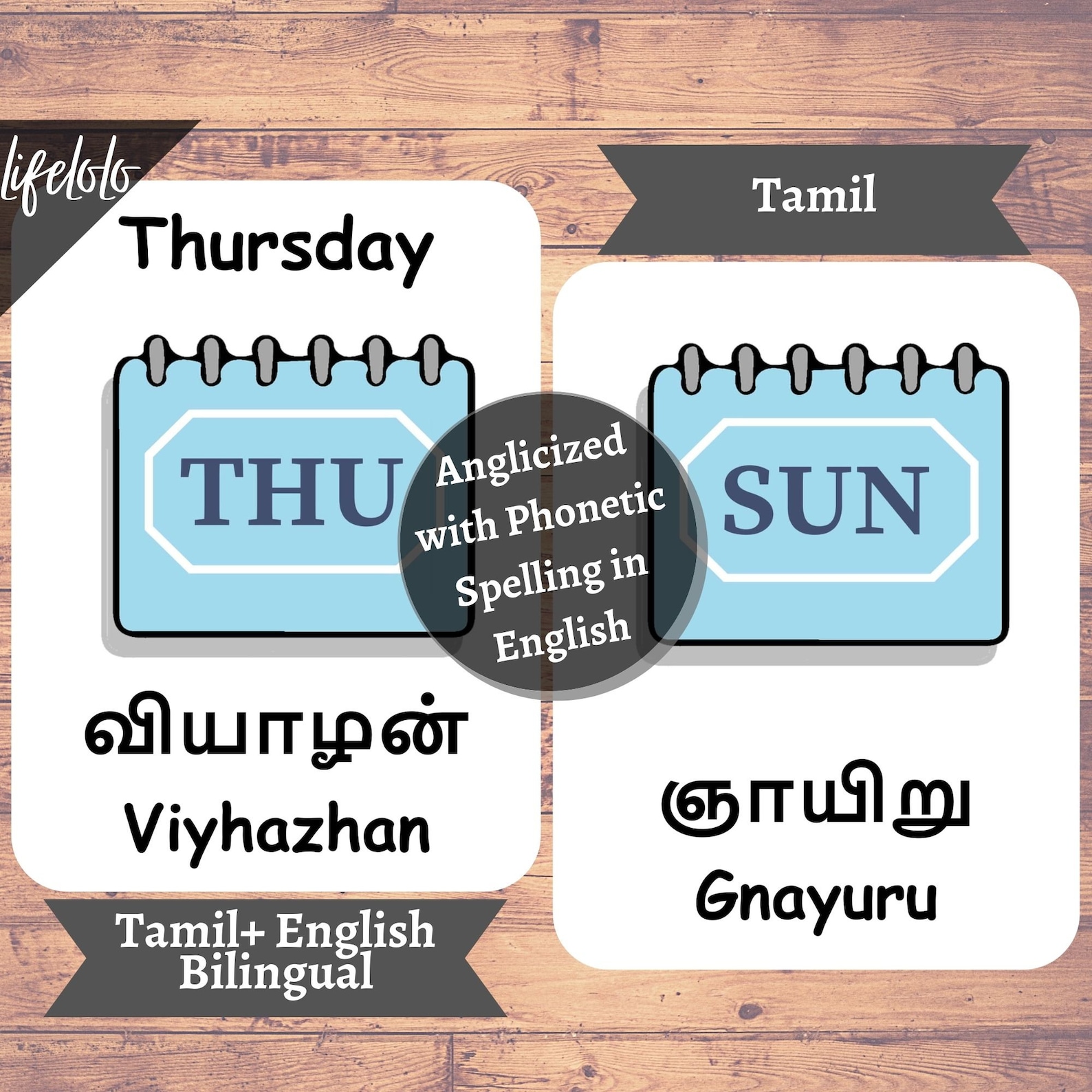 Days of the Week TAMIL English Bilingual Cards 12 Tamil | Etsy
