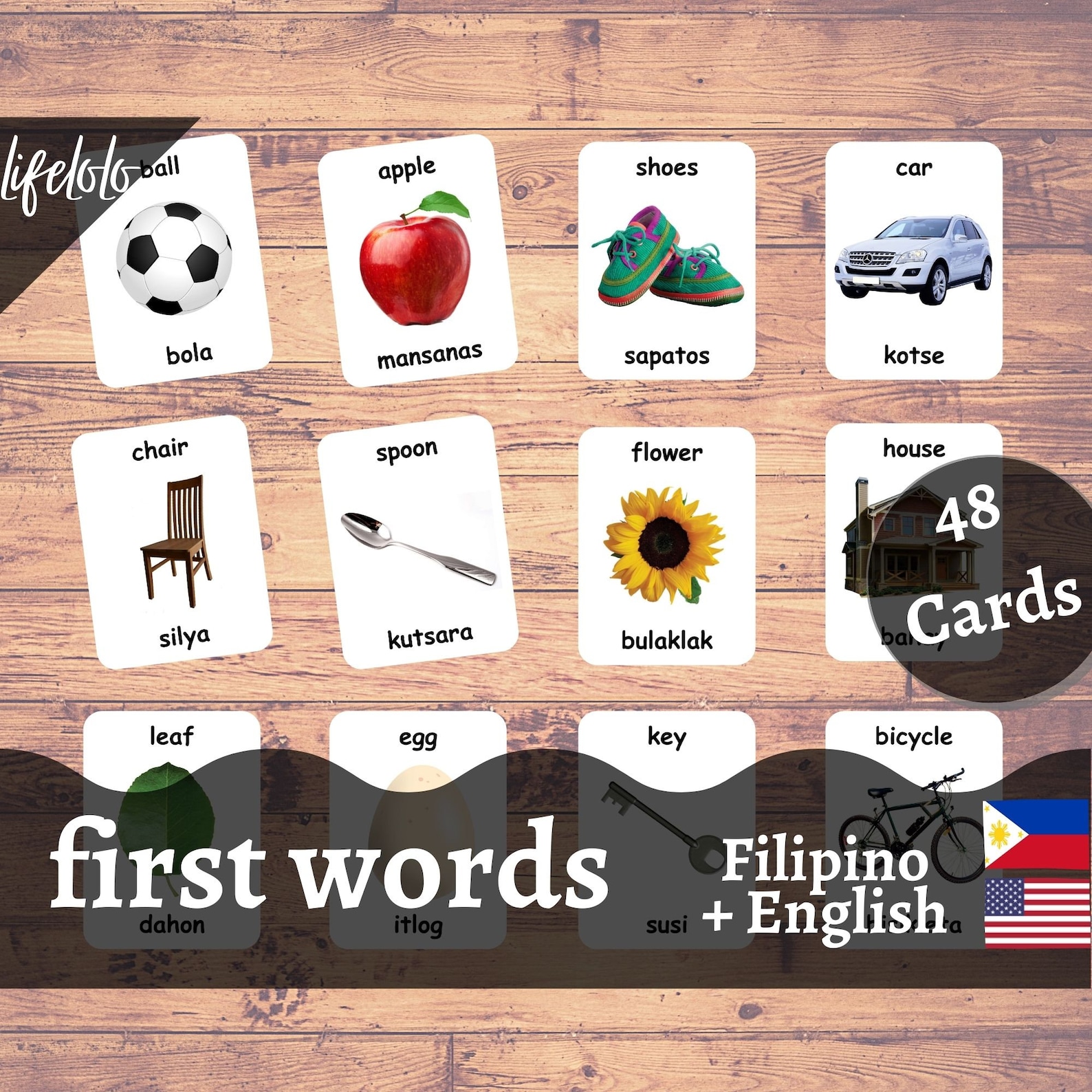 First Words FILIPINO Version - English Bilingual Cards | 48 Filipino ...