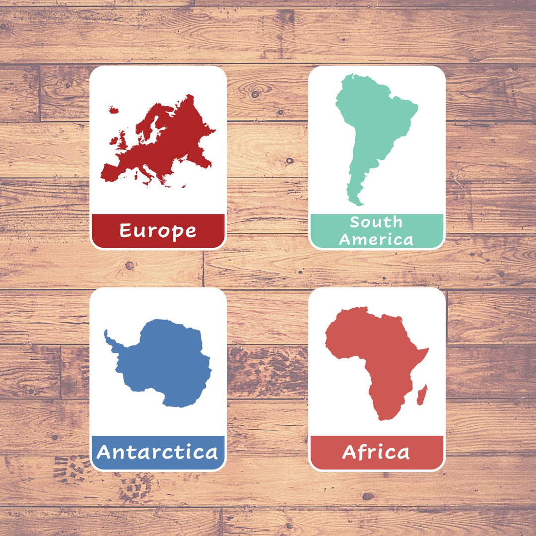 Continents Flash Cards | Montessori Cards, Homeschooling, Kids ...