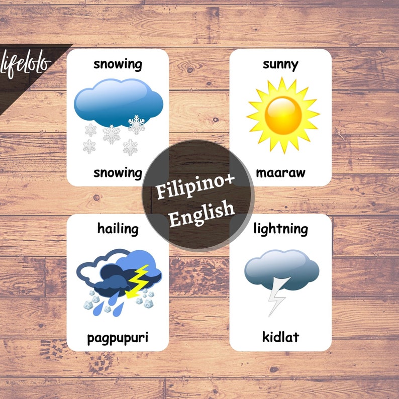 Weather Cards in FILIPINO Tagalog Flash Cards English - Etsy