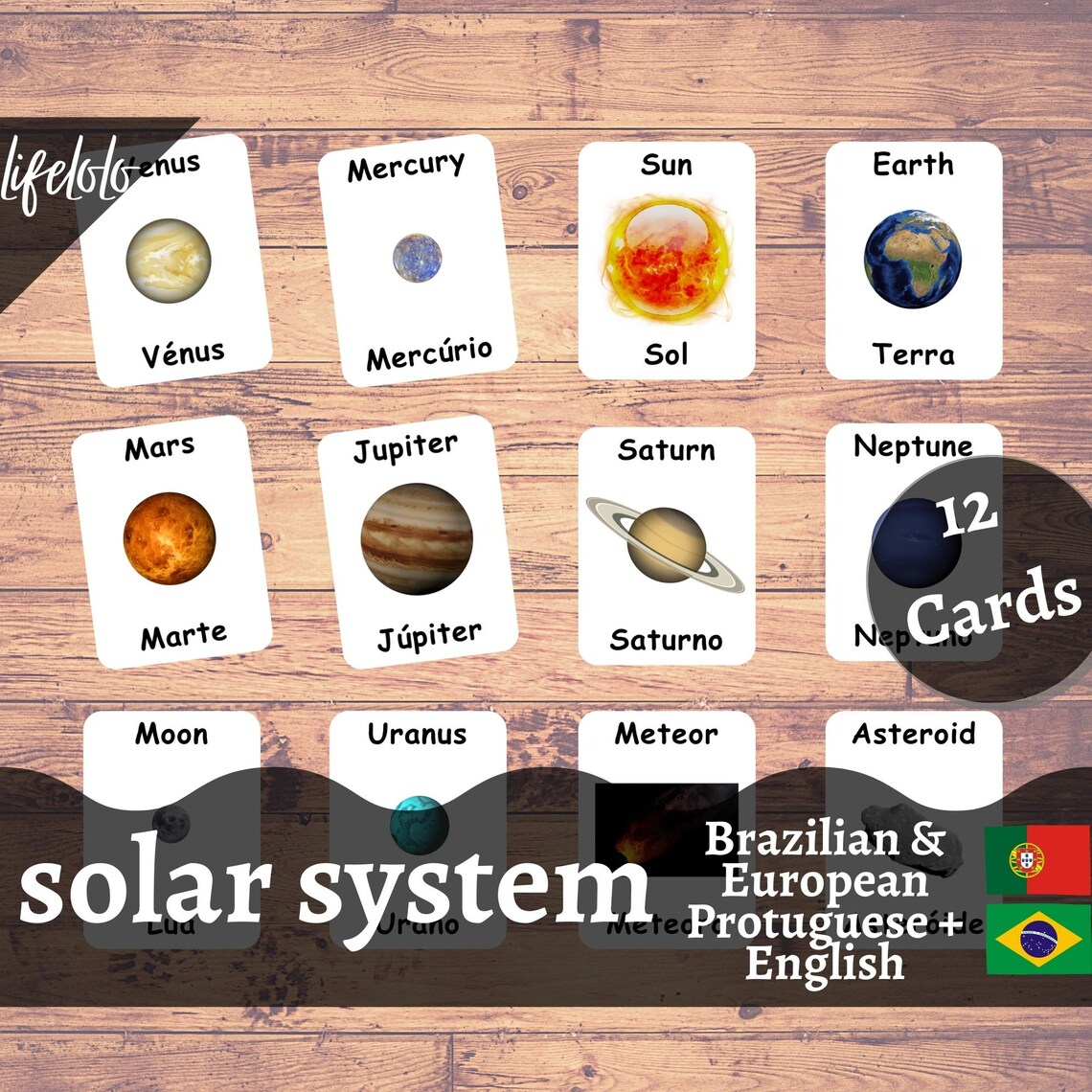 Solar System Portuguese Flash Cards Montessori cards | Etsy