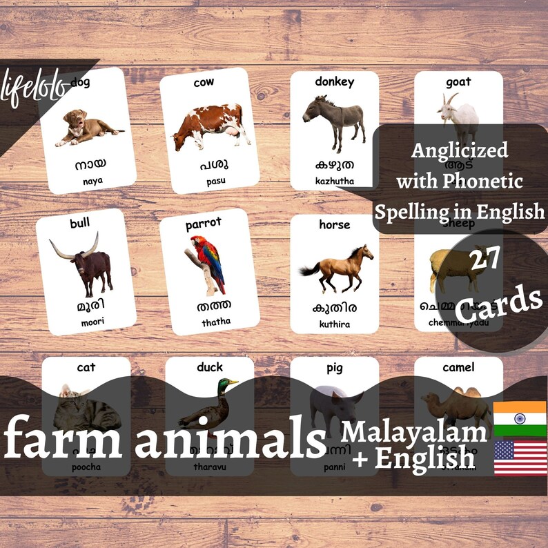 Farm Animals | MALAYALAM | English Bilingual Cards | 27 Malayalam ...