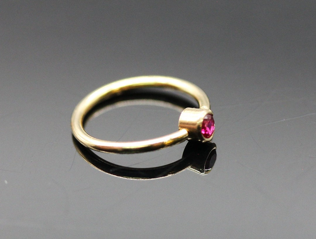 20G Front Facing Real Ruby Nose Ring 14k Solid Gold (NOT Plated or ...