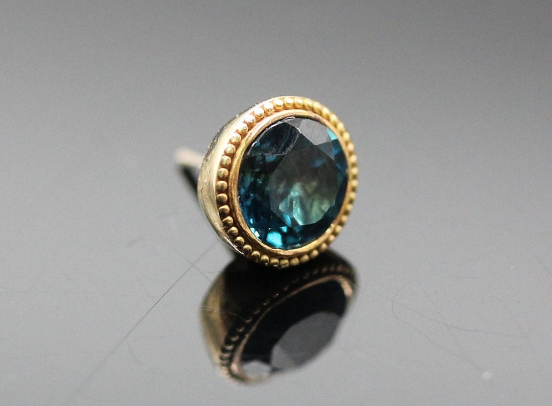 4mm London Blue Topaz With Beaded Detail Push Pin Compatible With ...