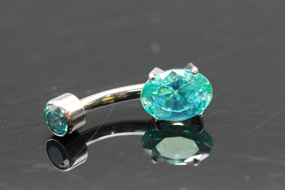 Anatometal Titanium Oval Navel Curve With Mint Green Stones 6x8mm ...