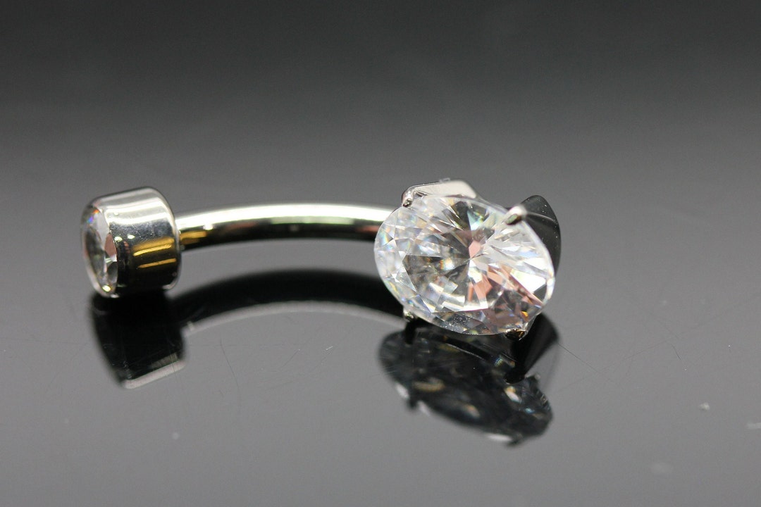 Anatometal Titanium Oval Navel Curve With White CZ Stones 6x8mm Bottom ...