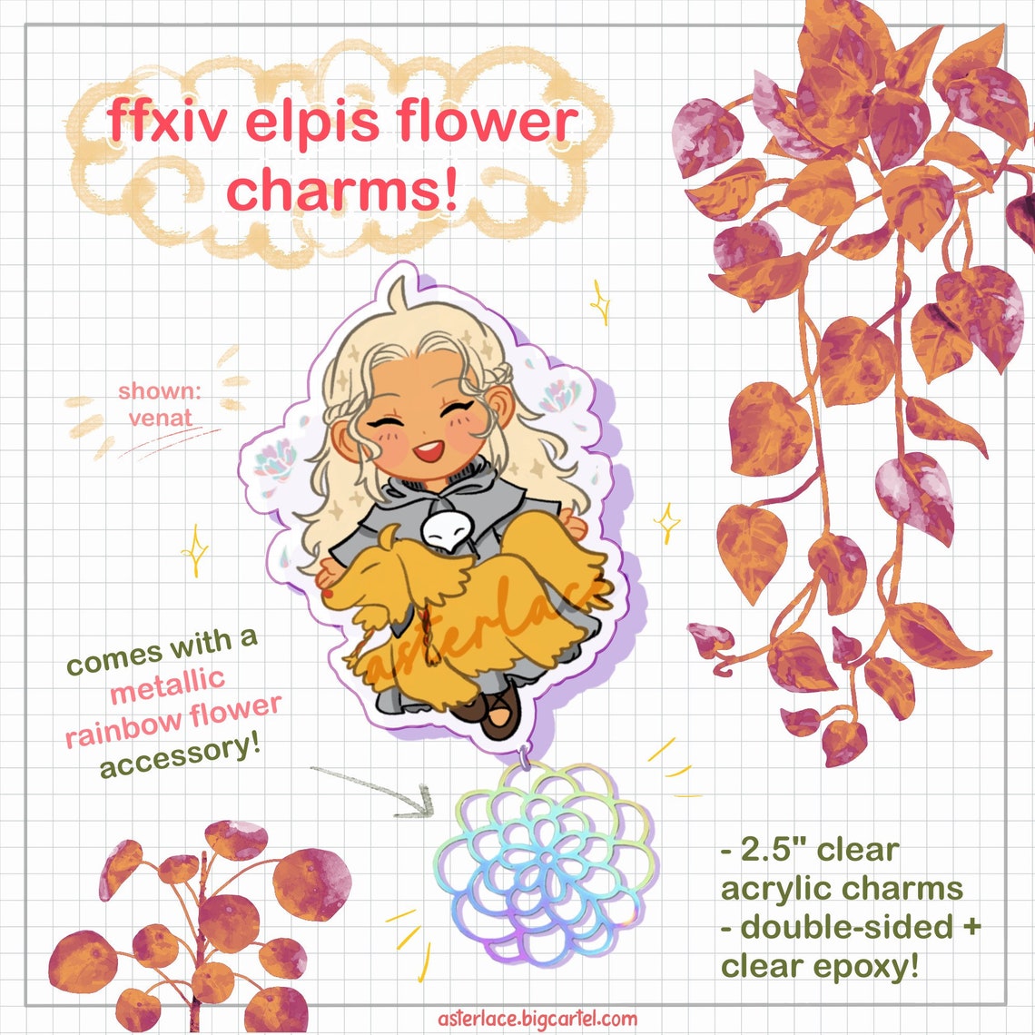 Ffxiv Elpis Ancients Flower Charm Keychains - Etsy