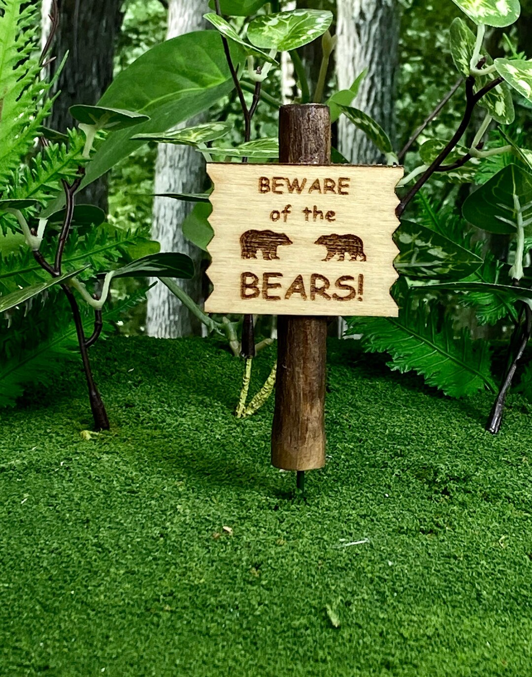 Beware of the Bears - Forest Miniature Fairy Garden Wood Sign - Rustic ...