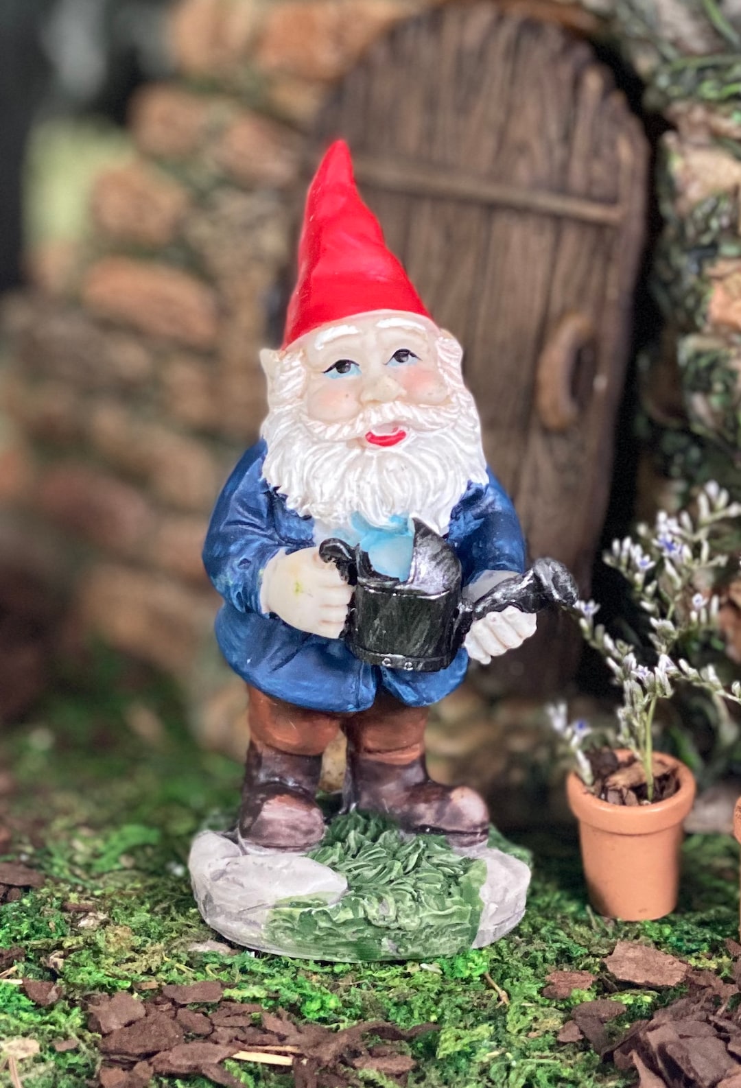 Miniature Garden Gnome Figurine With a Water Can, 3.5 Inches Tall ...