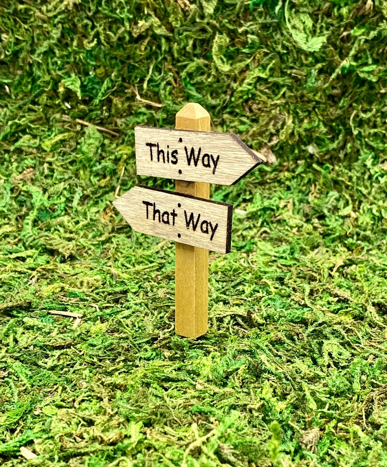 Miniature Fairy Garden Sign - This Way, That Way Wood Path Sign ...