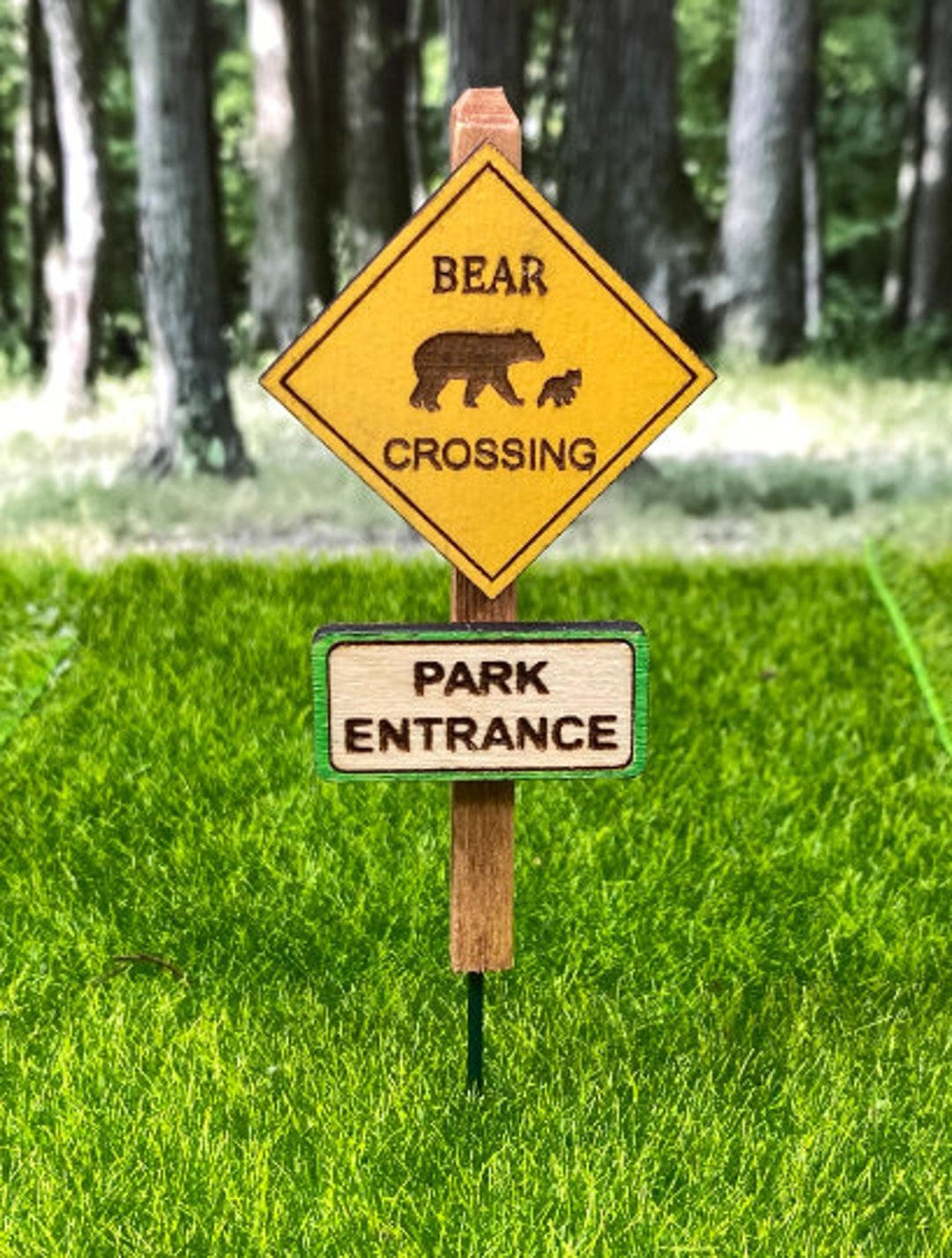 Miniature Sign Bear Crossing Park Entrance Plant Stake Fairy Garden ...