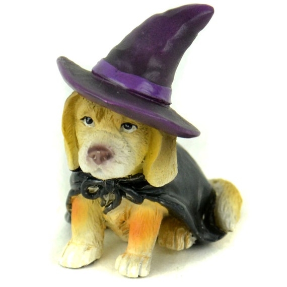 Beige Dog in Witch Costume with Purple Hat Miniature | Etsy