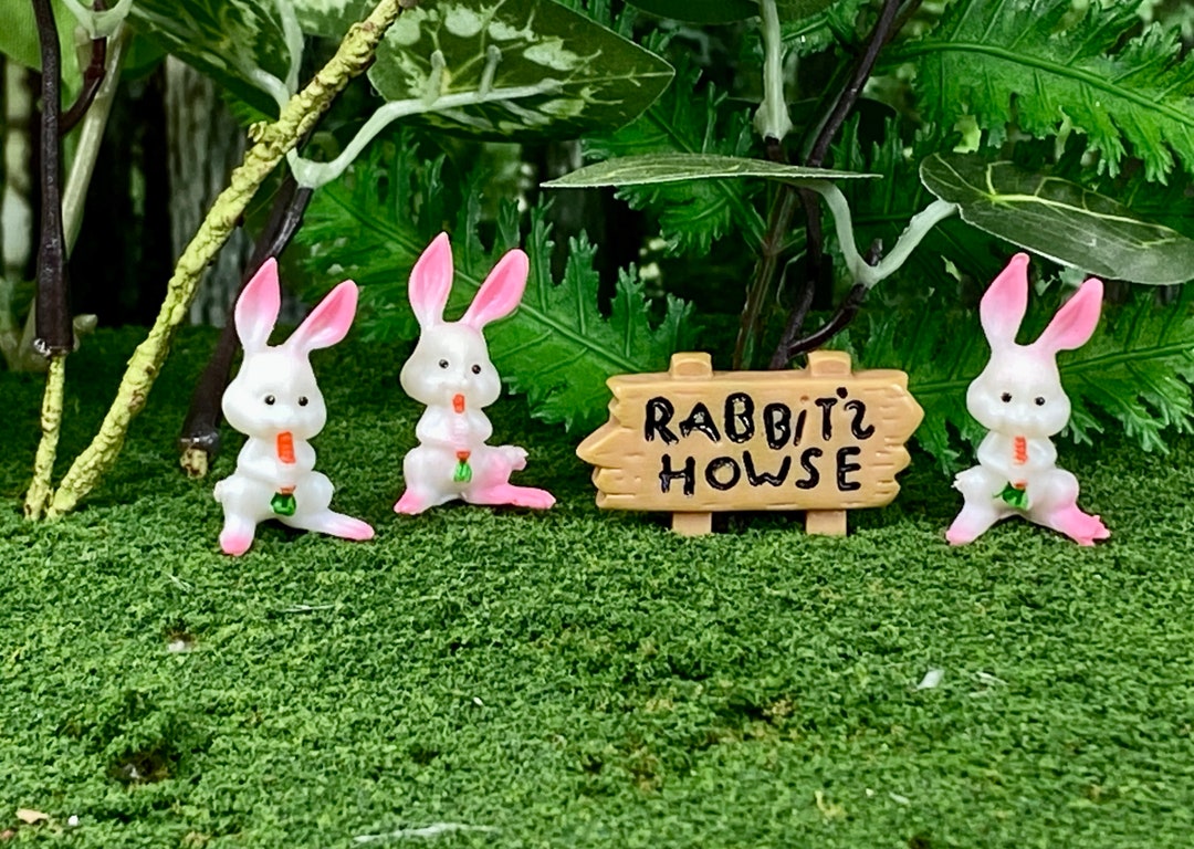 Miniature Sign Rabbitz Howse, Rabbits House, Choice 3 Rabbit Figurines ...