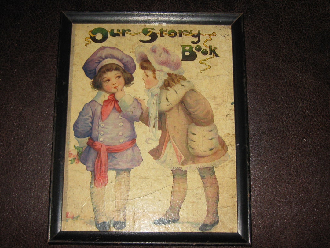 OUR STORY BOOK Victorian Ntique Book Cover in Wood Frame Painted Black ...