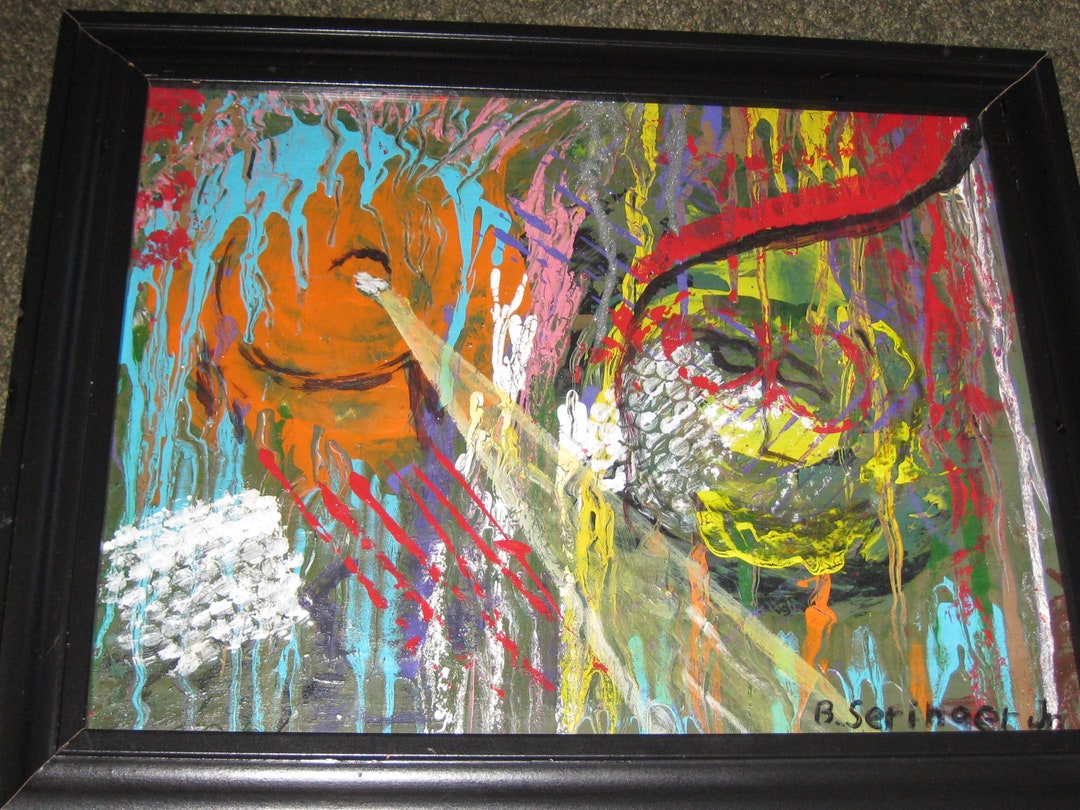 ABSTRACT PAINTING on Artists Board in Black Frame 17 1/2 X 21 1/2 ...