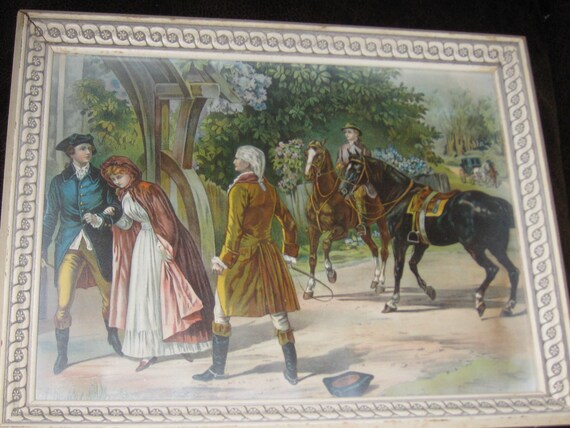 VINTAGE ENGRAVING COLONIAL Scene Distraught Woman Man With | Etsy