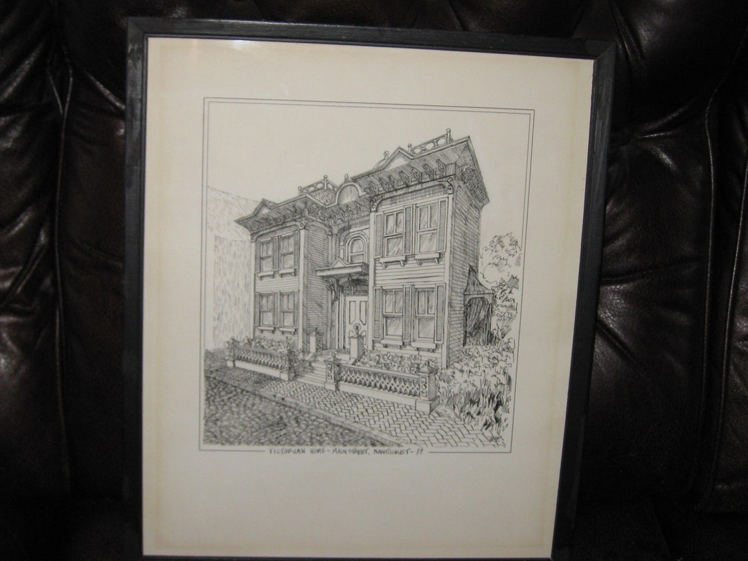 VICTORIAN HOME Main Street Nantucket 77 Black & White Drawing Signed ...