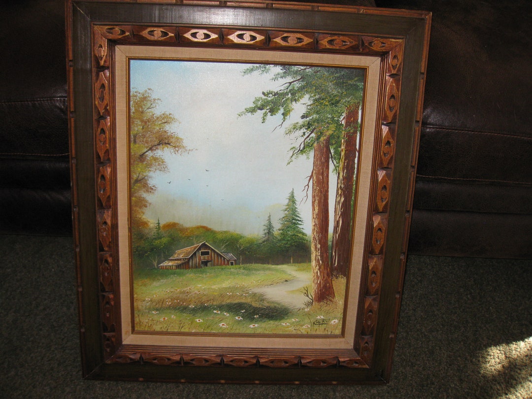 CARLOS RIOS Original Painting on Canvas Barn County Field Trees ...