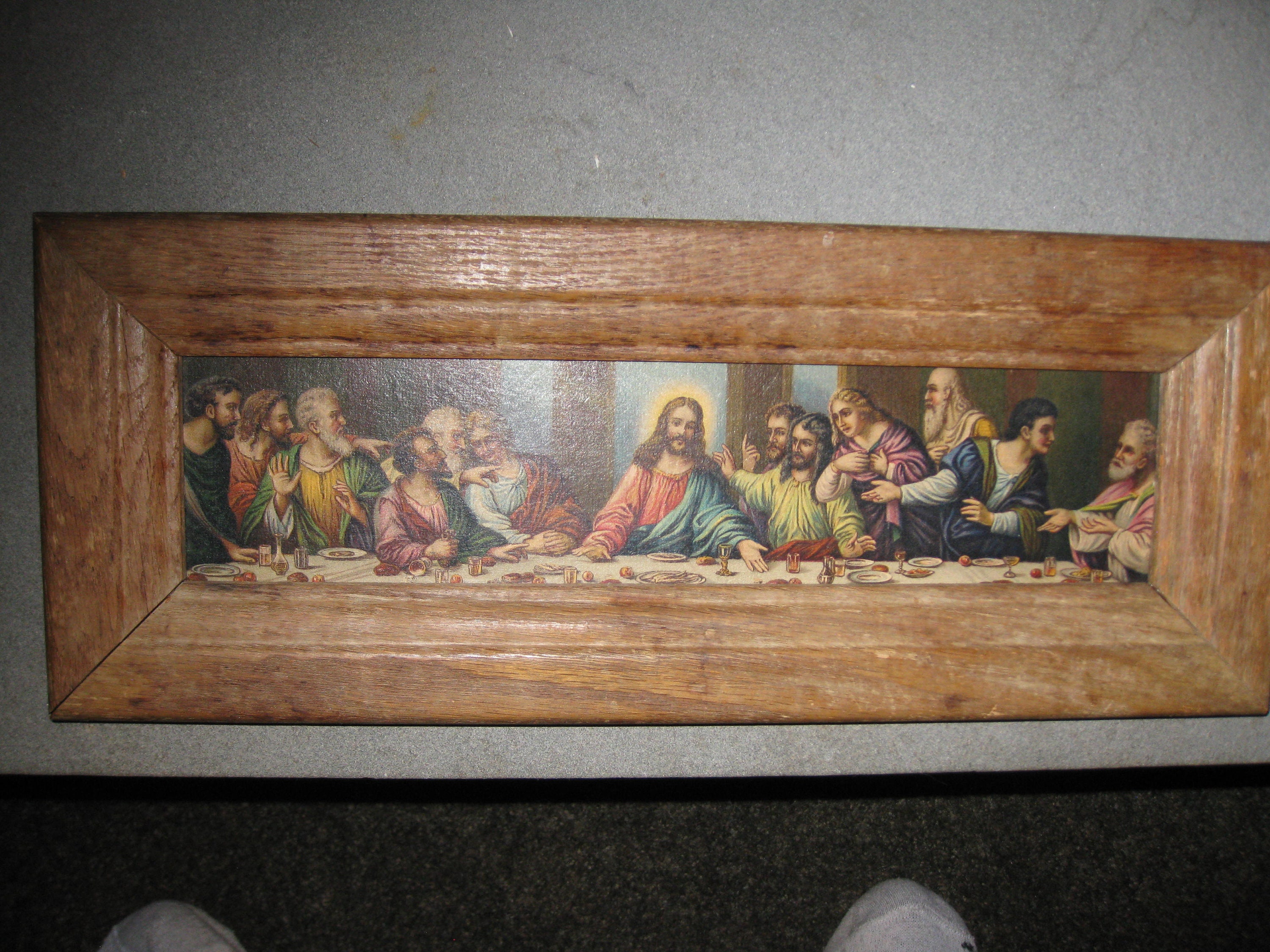 LAST SUPPER PRINT Rustic Oak Frame 16 X 6 1/4 Jesus and the Disciples ...