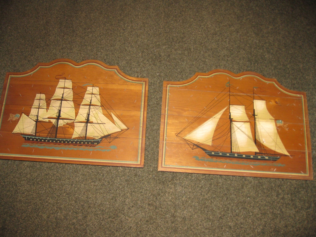 MID CENTURY VANGUARD Studios Clipper Ships on Distressed Wood - Etsy