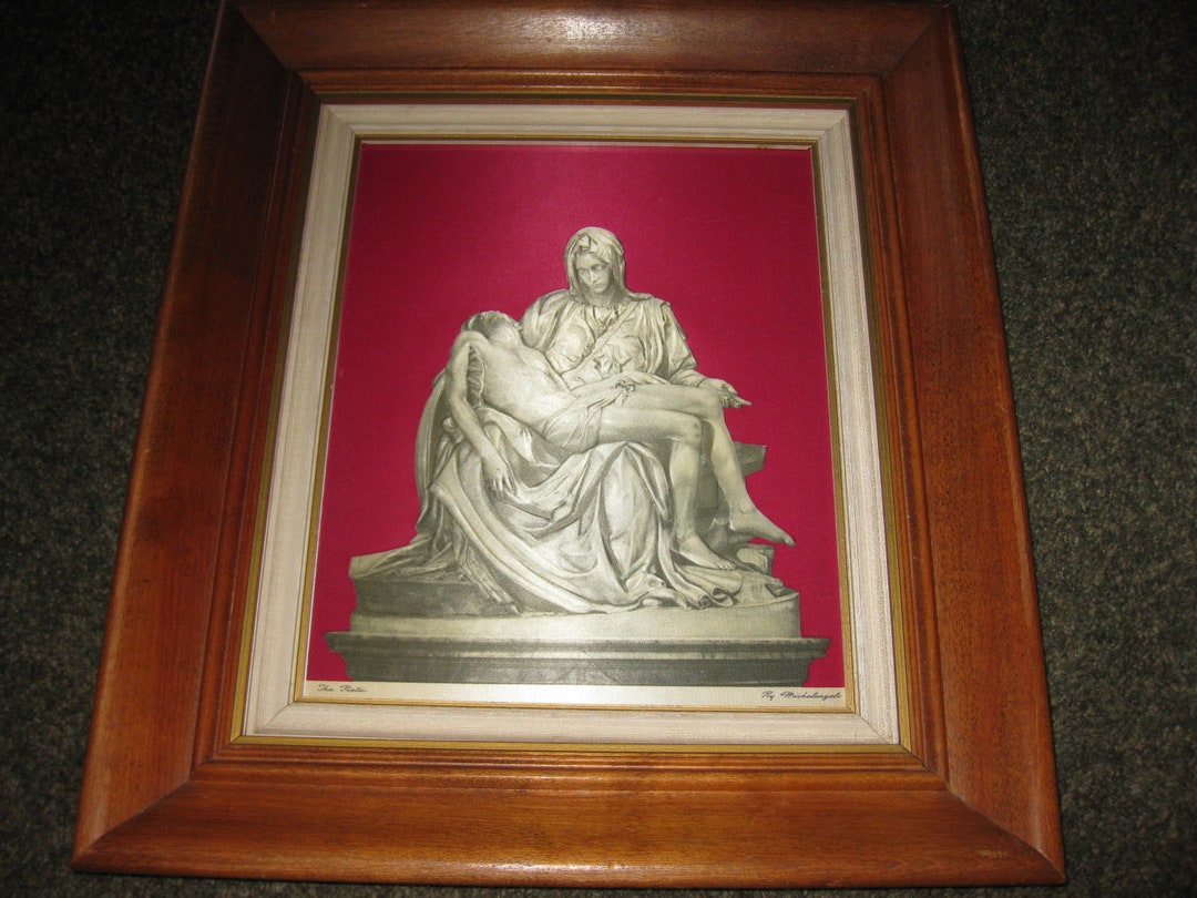 THE PIETA PRINT Embossed/pressed on Thick Paper Grey White Image Red ...