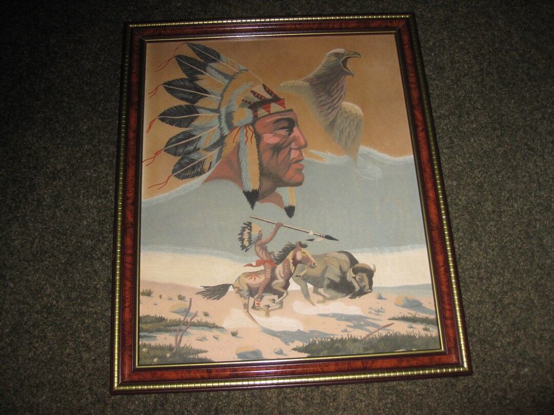 AMERICAN INDIAN CHIEF Profile Portrait Print on Gauze Type Paper ...