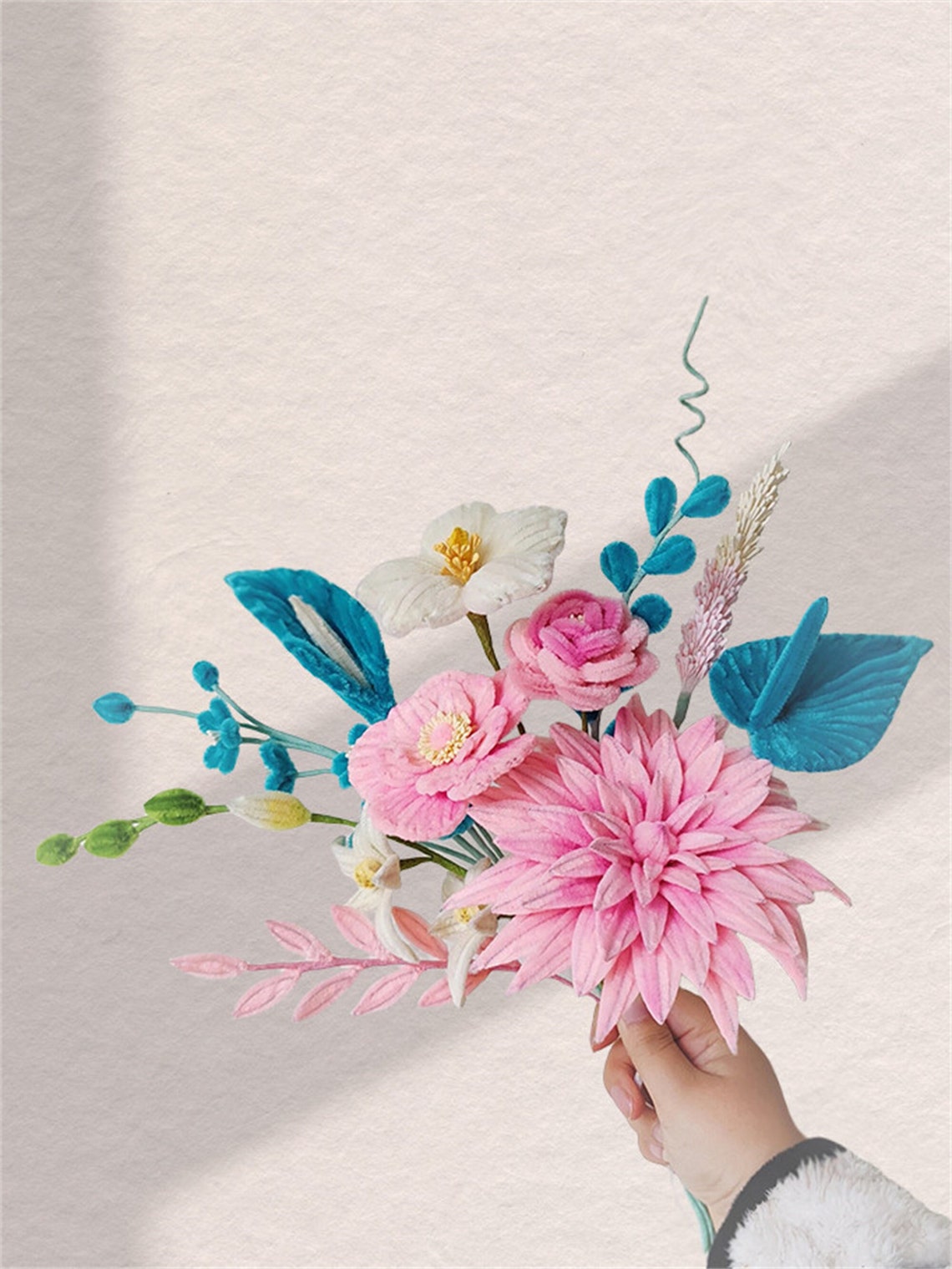 Pink Bouquets Plush Wild Spring Flowers Fluff Flower Mixed Bouquets ...