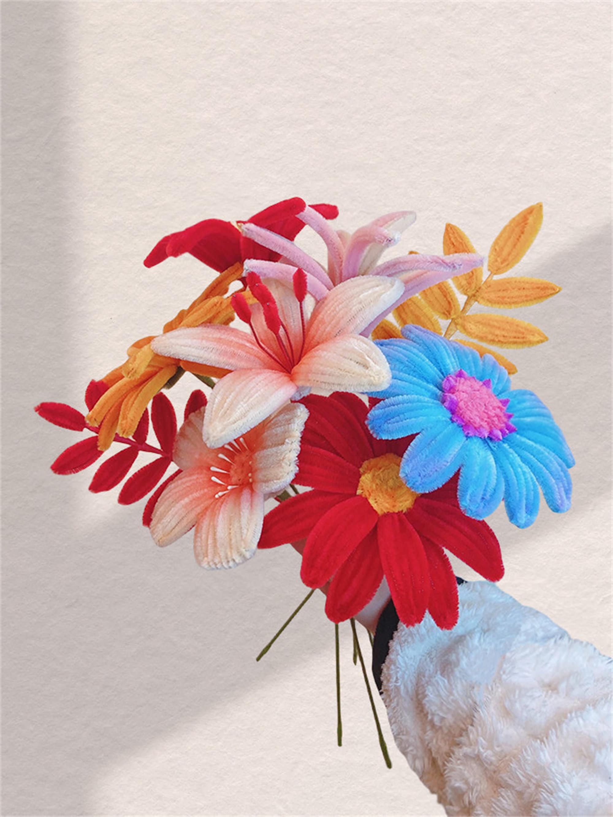 Pink Bouquets Plush Wild Spring Flowers Fluff Flower Mixed Bouquets ...