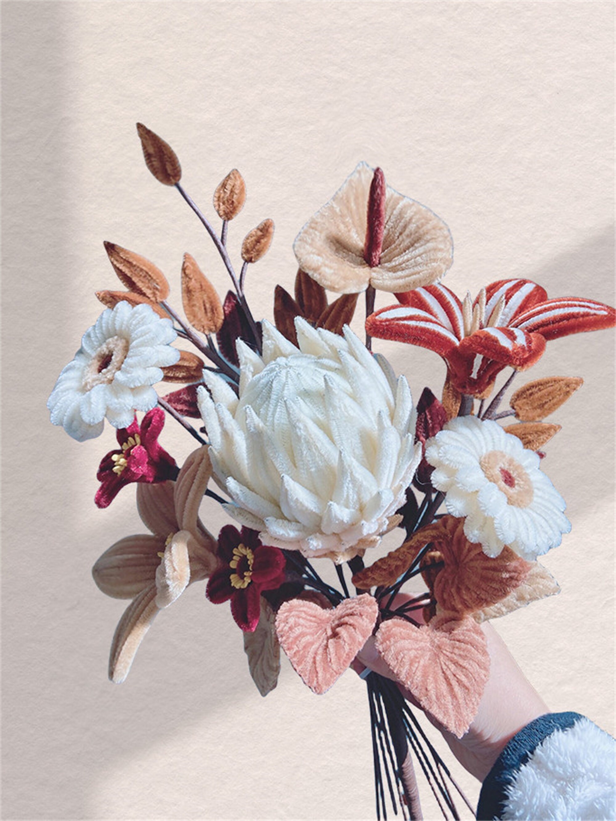 Pink Bouquets Plush Wild Spring Flowers Fluff Flower Mixed Bouquets ...