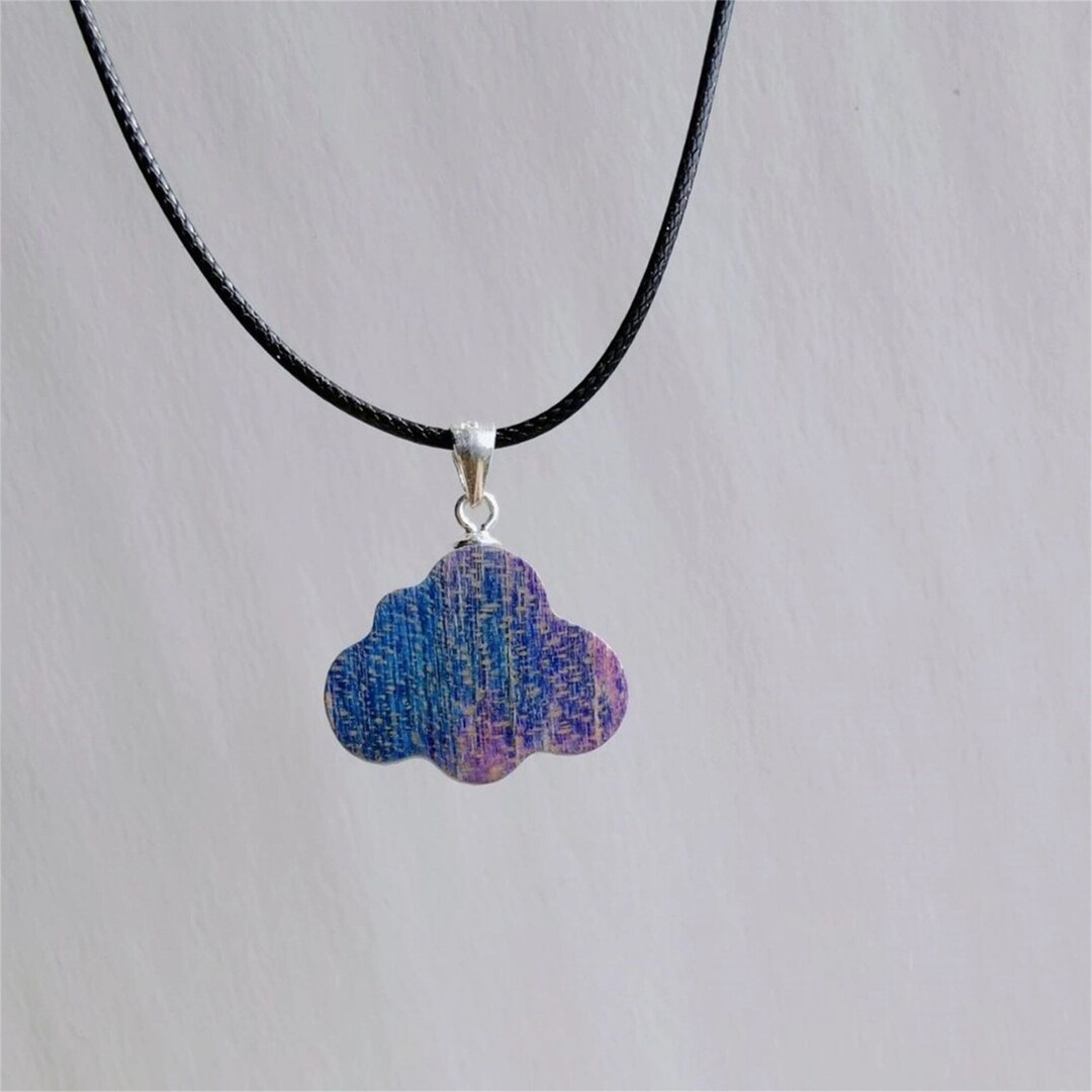 Colourful Clouds Necklace Custom Cloud Necklace Handcrafted Purple Clouds Pendant Engraving Wood ...