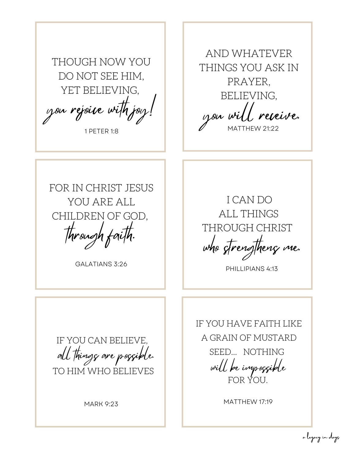 30 FAITH VERSE CARDS, Memory Verse Prints, Bible Verse Cards, Print ...