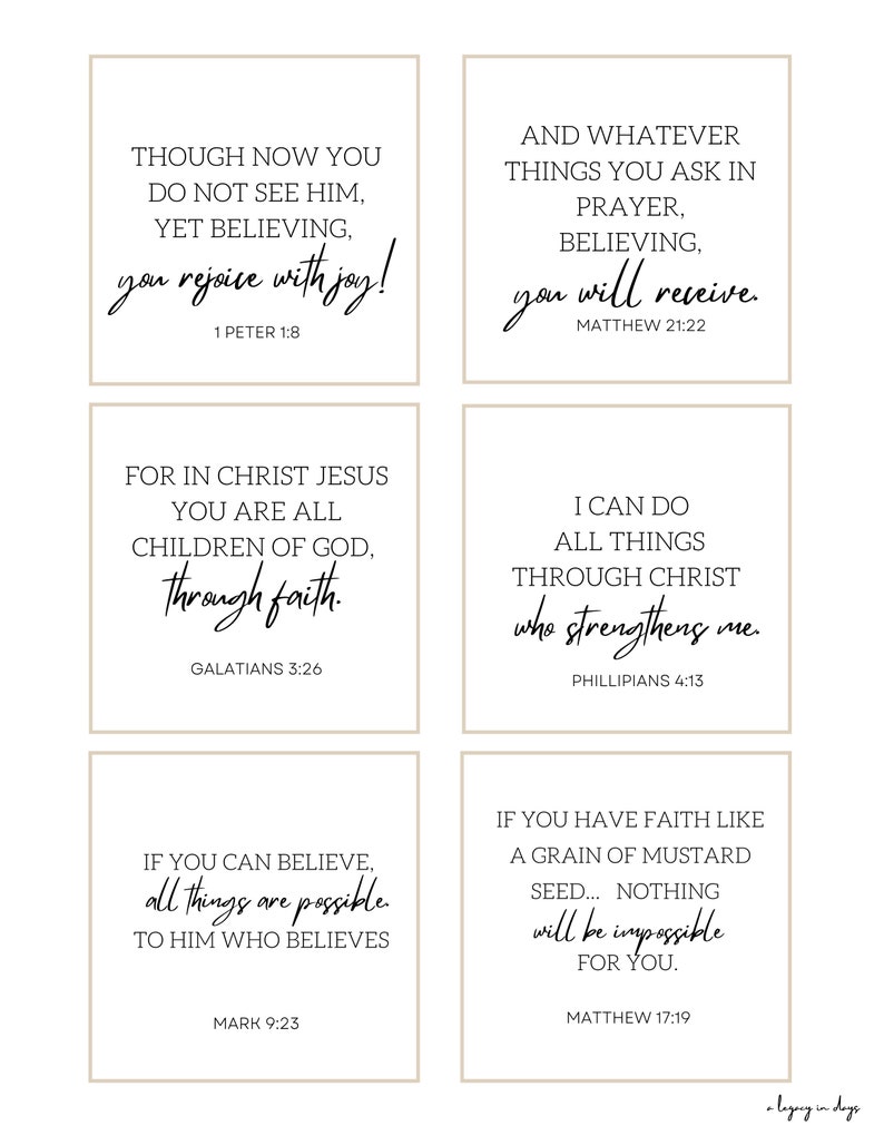 30 FAITH VERSE CARDS, Memory Verse Prints, Bible Verse Cards, Print ...