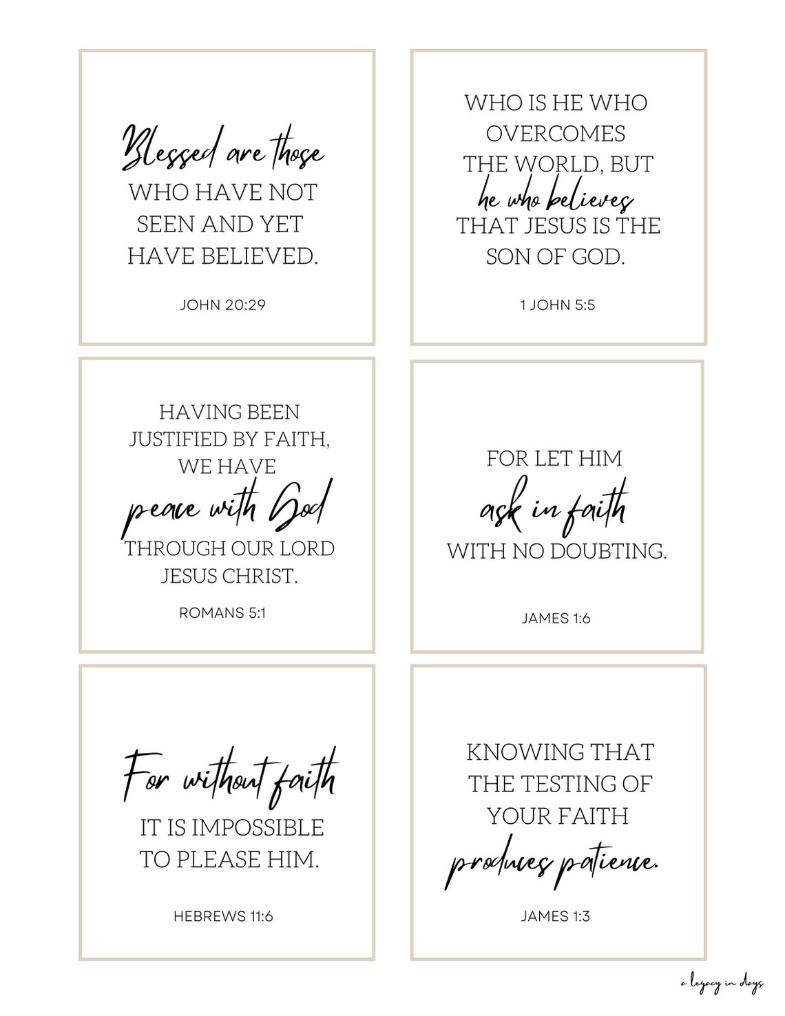 30 FAITH VERSE CARDS, Memory Verse Prints, Bible Verse Cards, Print ...