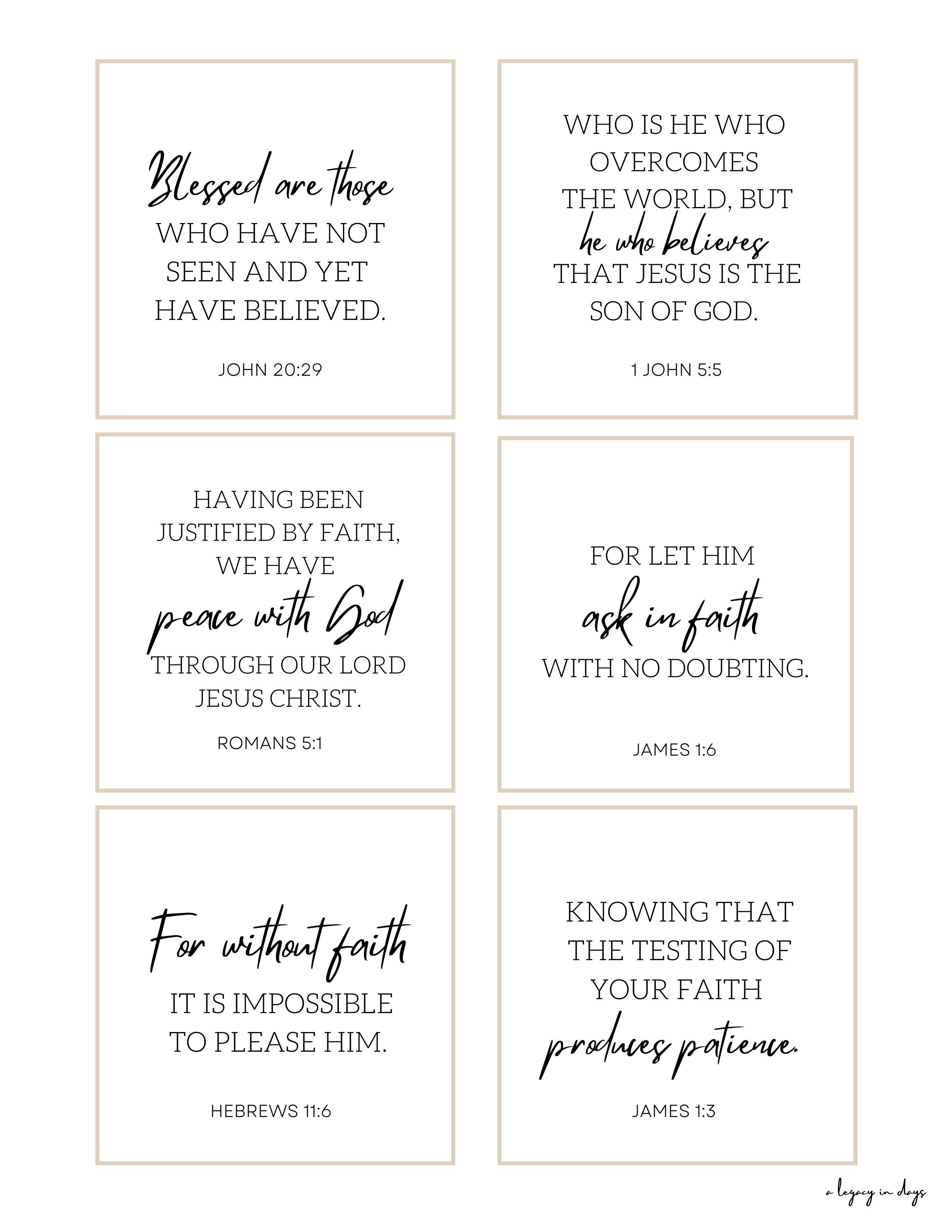 30 FAITH VERSE CARDS, Memory Verse Prints, Bible Verse Cards, Print ...