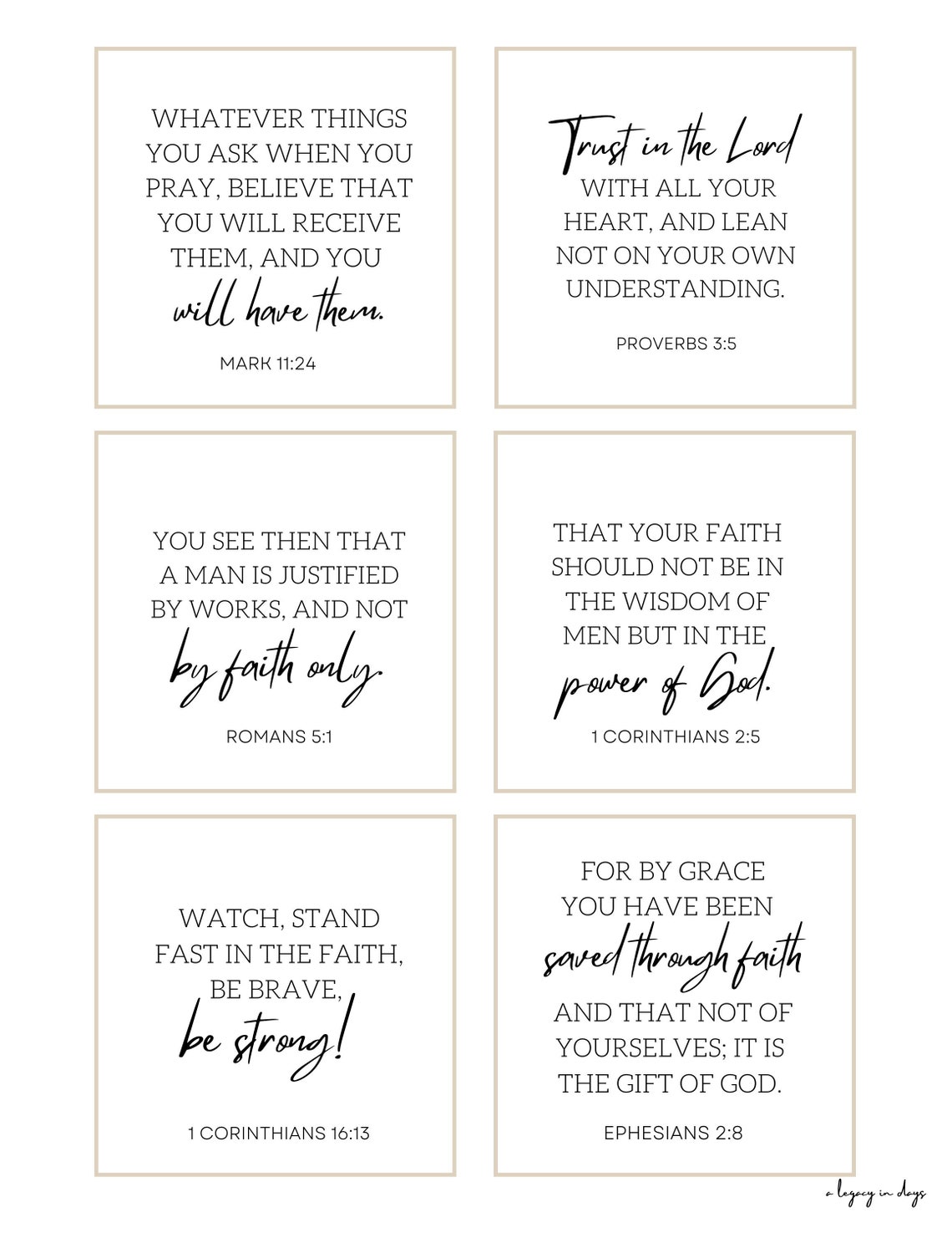 30 FAITH VERSE CARDS, Memory Verse Prints, Bible Verse Cards, Print ...
