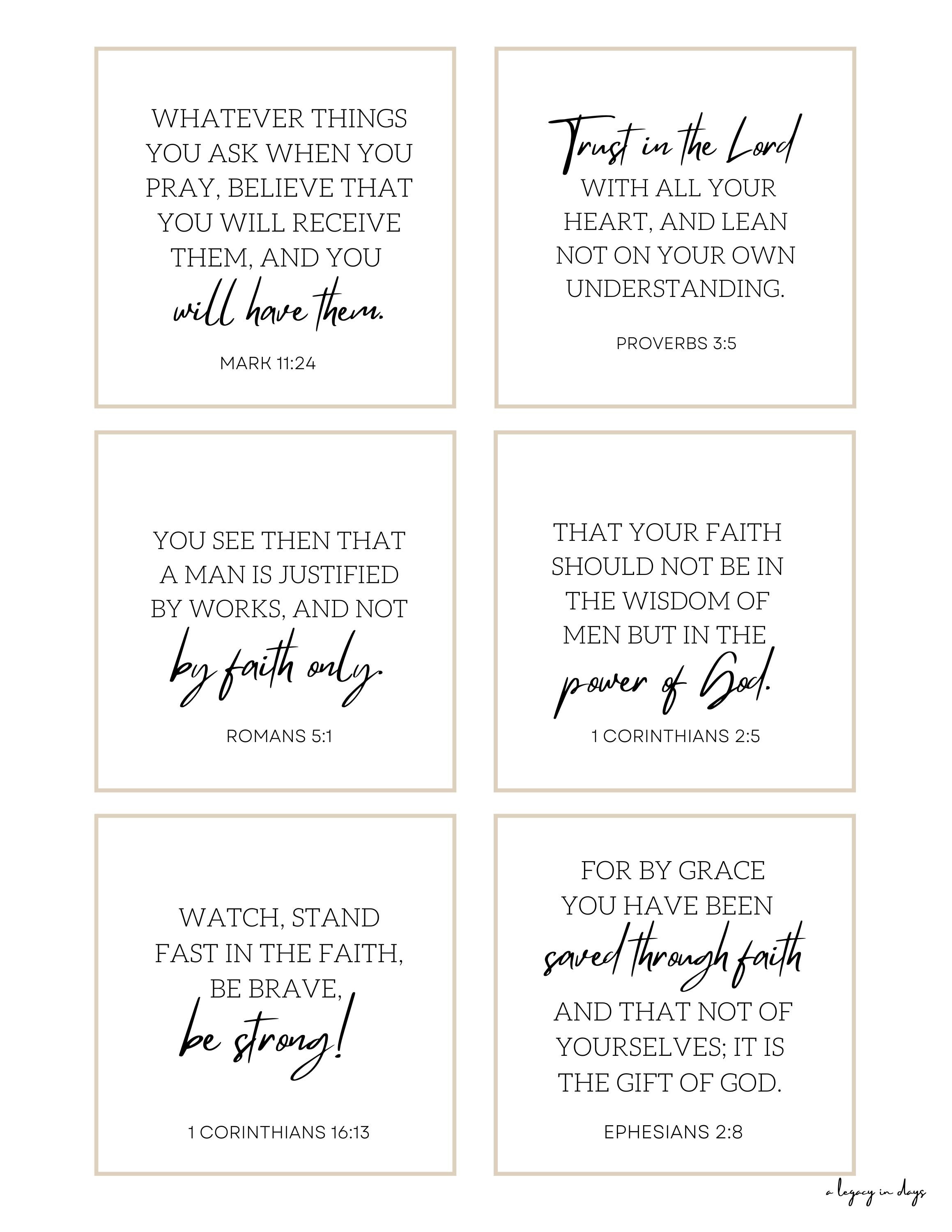 30 FAITH VERSE CARDS, Memory Verse Prints, Bible Verse Cards, Print ...