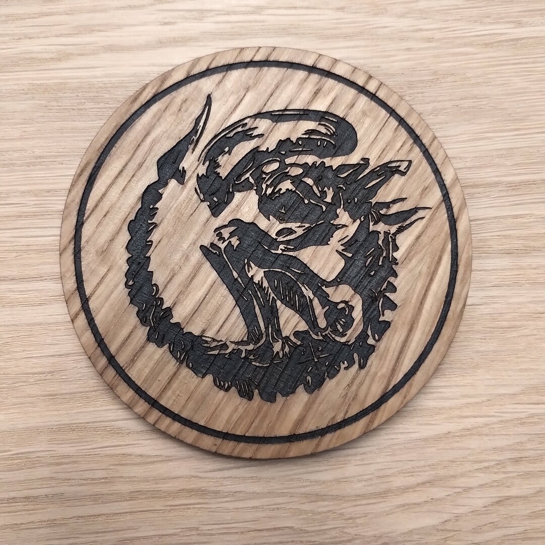 Laser Cut Alien Xenomorph Oak Veneer Coaster - Etsy Canada