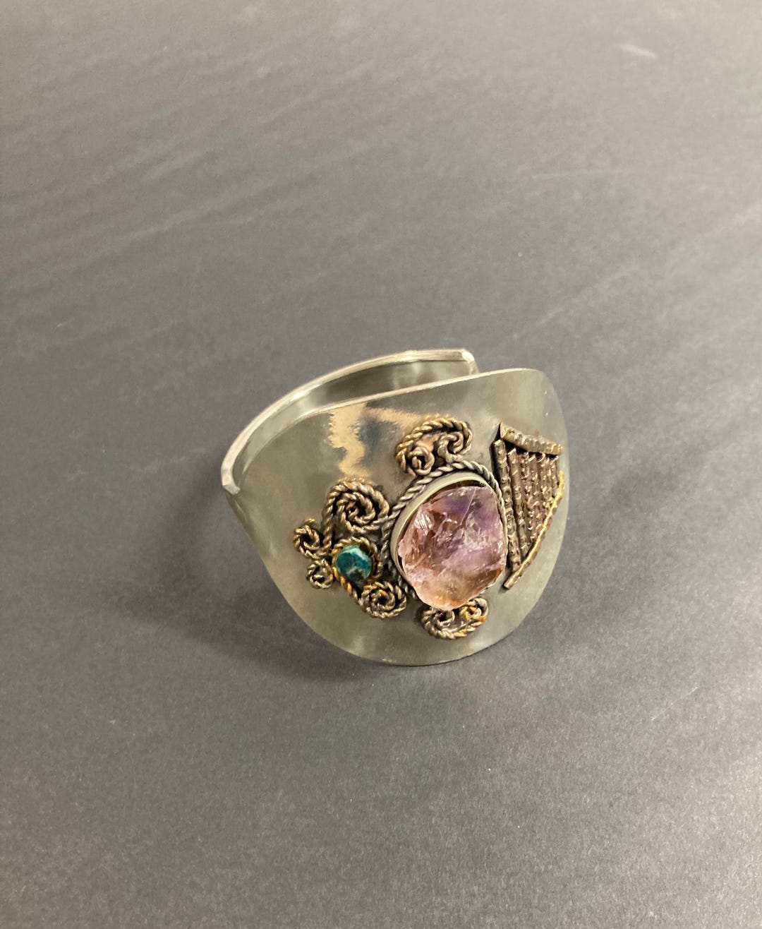 Handmade Peruvian Folk Art Spoon Cuff Bracelet With Light Purple Stone ...