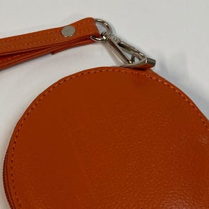 Mini Round Genuine Pebbled Leather Wristlet - Orange #883-G - Etsy