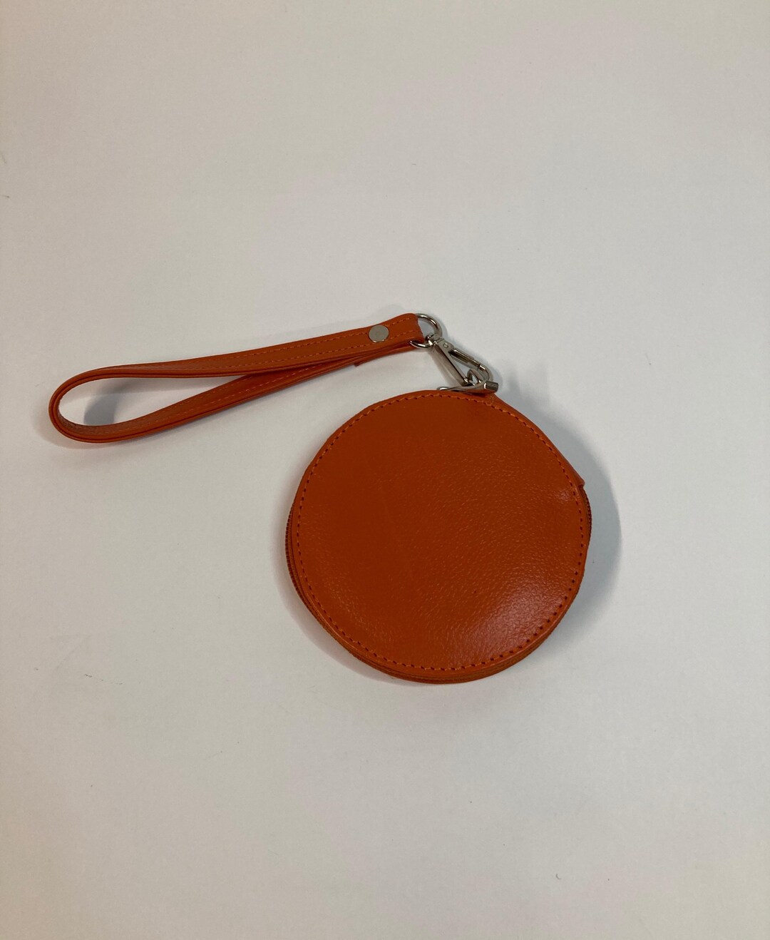 Mini Round Genuine Pebbled Leather Wristlet - Orange #883-G - Etsy
