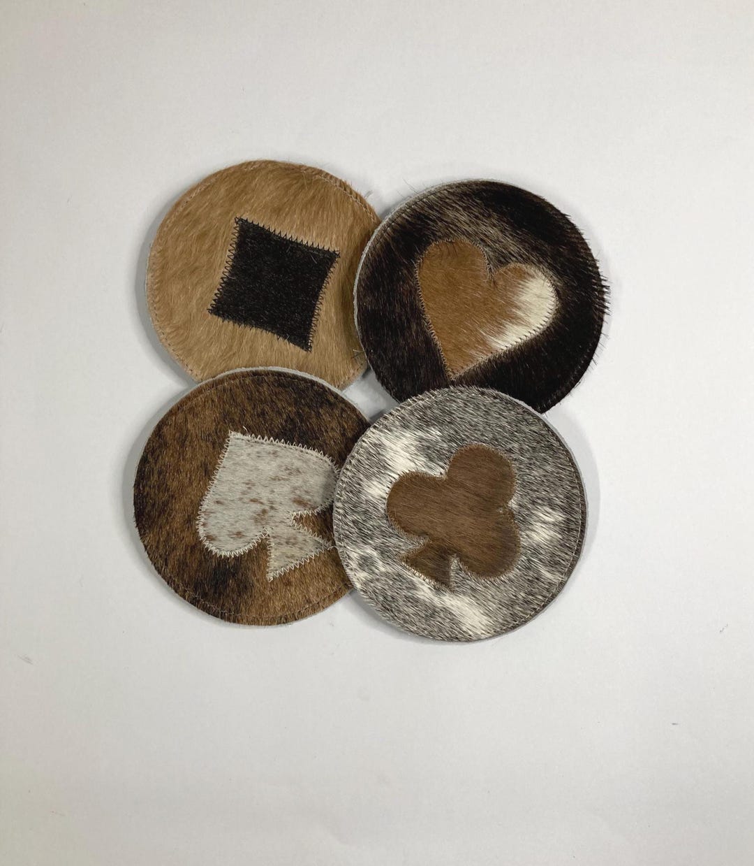 Set of 4 Handmade Genuine Cowhide (hair on Hide) Coasters With Playing ...