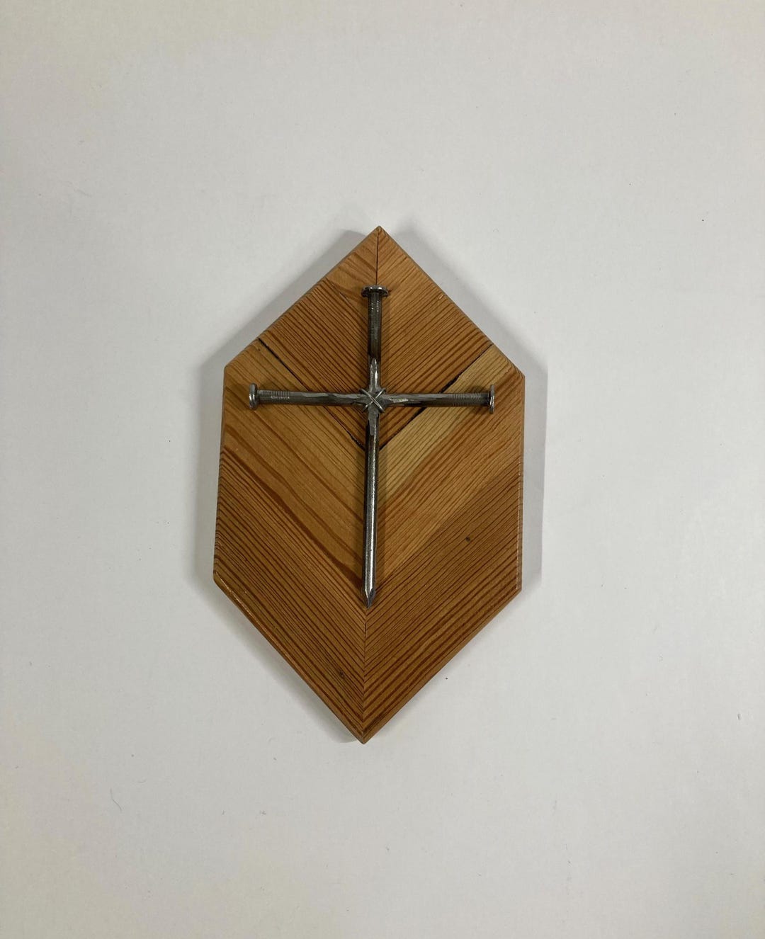 SWS Handcrafted Upcycled Nail Cross on Wood 577-G - Etsy