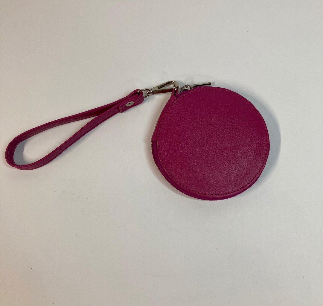 Mini Round Genuine Pebbled Leather Wristlet - Purple # 881-G - Etsy
