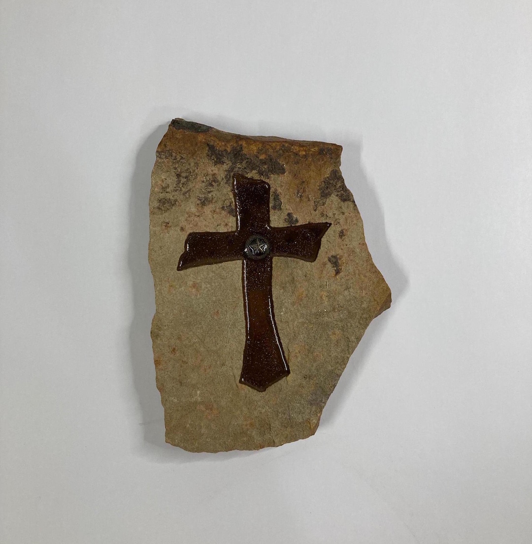 Handcrafted Decorative Stone Slab Etched Out Cross and Star of Texas ...