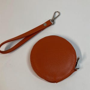 Mini Round Genuine Pebbled Leather Wristlet - Orange #883-G - Etsy