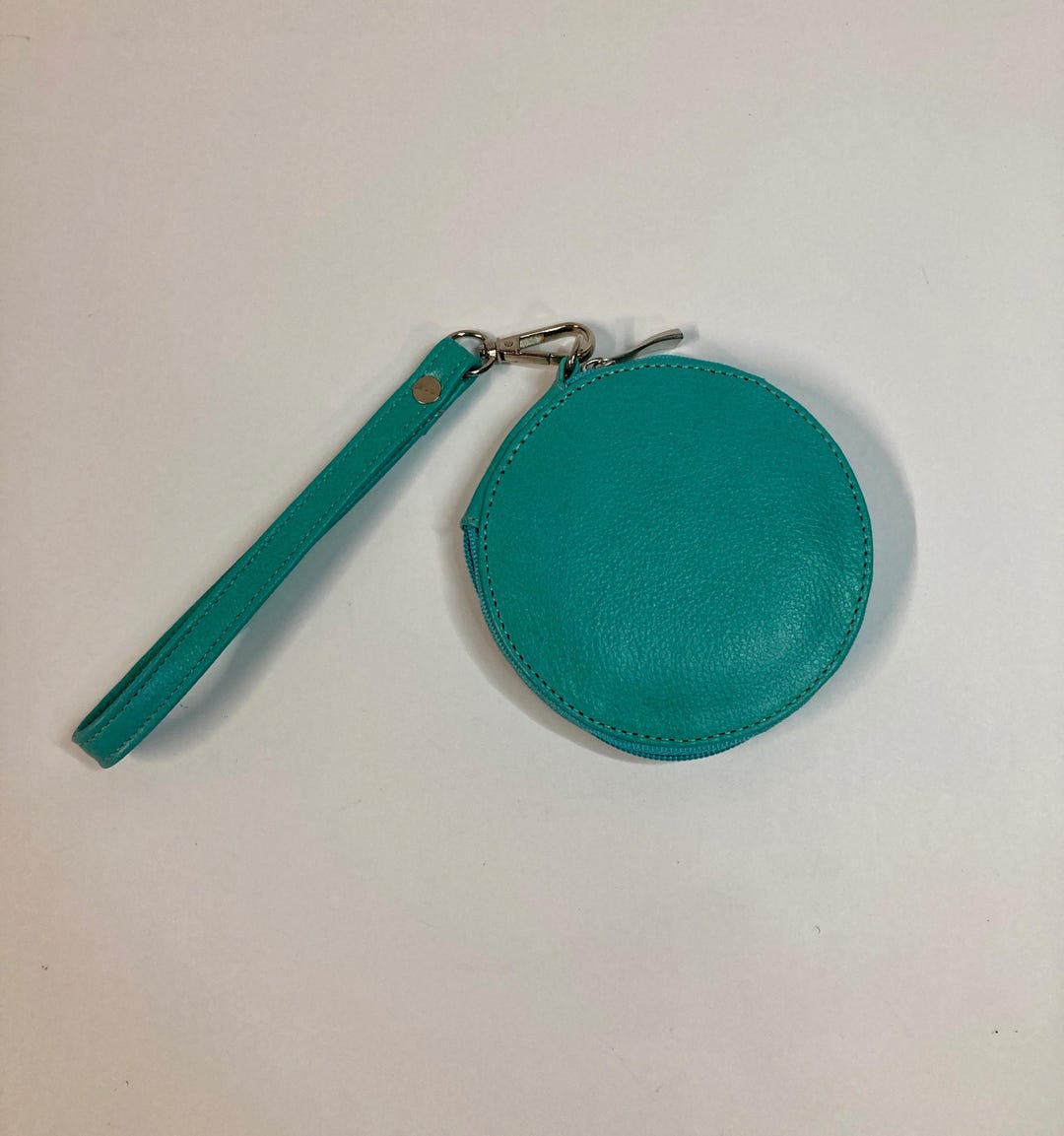 Mini Round Genuine Pebbled Leather Wristlet - Turquoise #884-G - Etsy