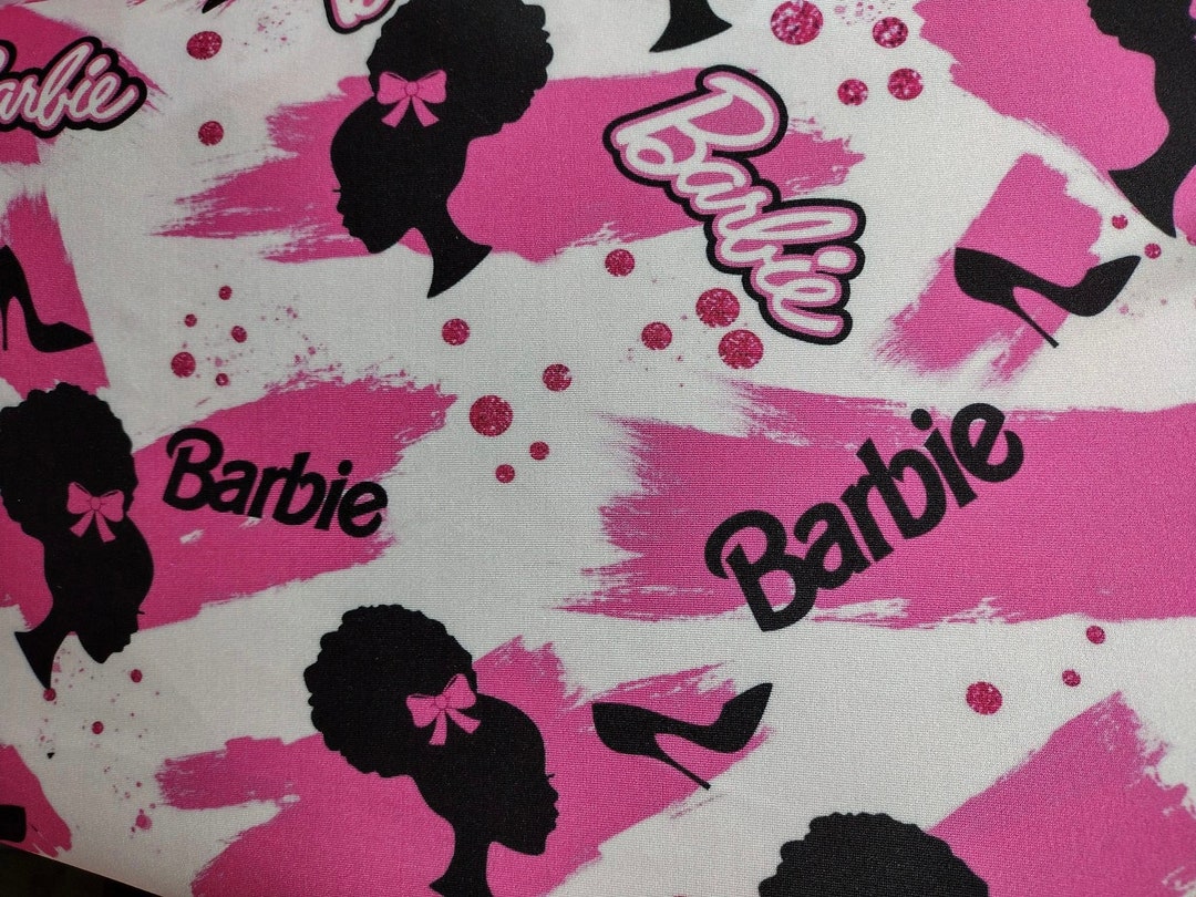 4way Stretch Fabric White Background Barbie Print Spandex Fabric ...